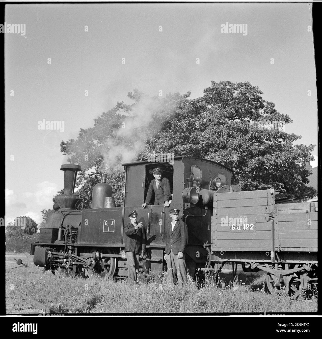 Staff with steam locomotive Gotlands Railways, GJ Lok 1 "Wisby Stock ...