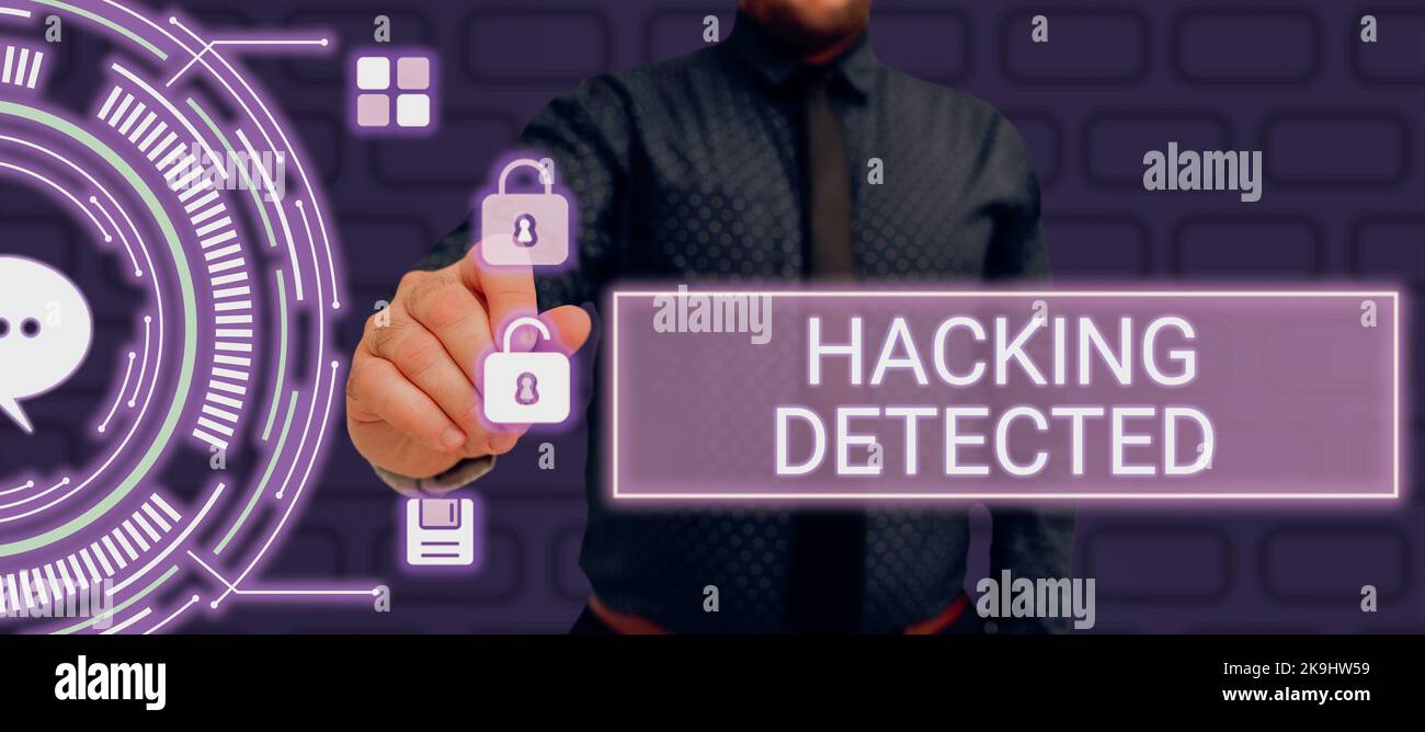 Hand writing sign Hacking Detected. Business showcase activities that ...