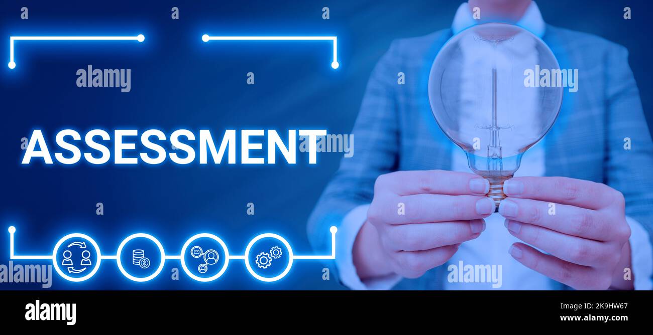 Text sign showing Assessment. Business concept keeping records of the ...