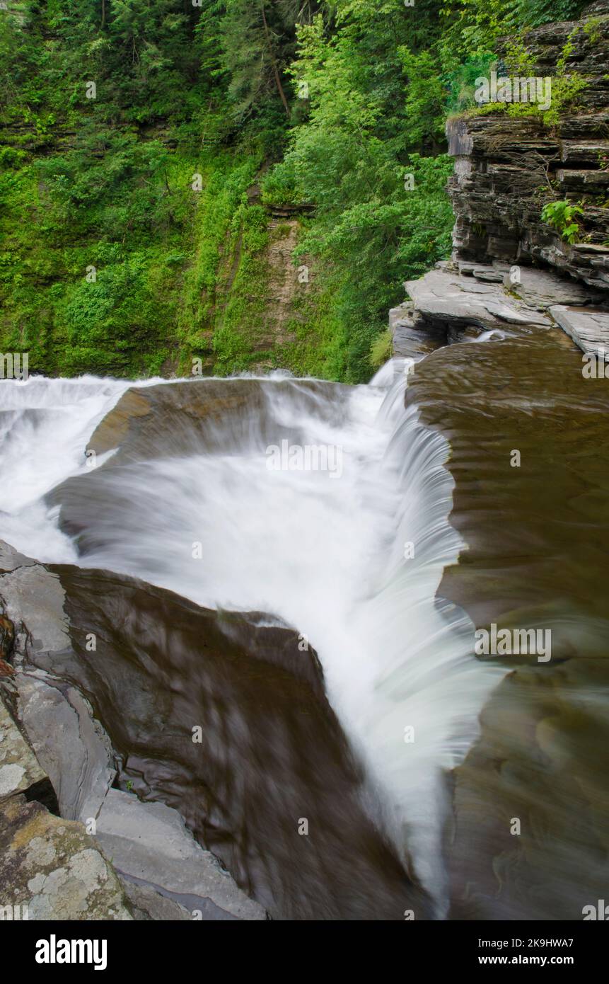 Lucifer Falls is show from the top looking down into Enfield Creek ...