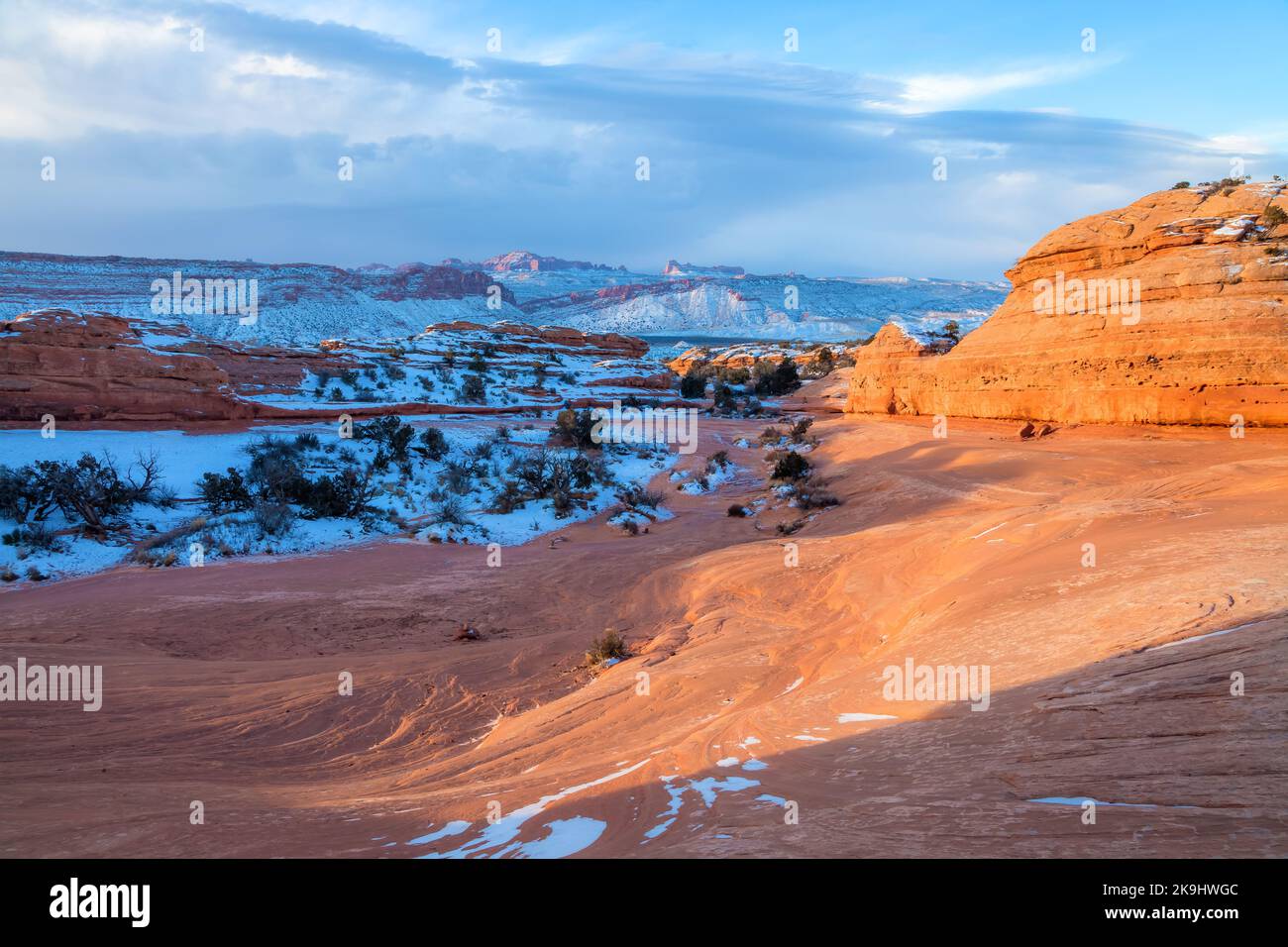 The image captures a breathtaking landscape of a canyon in Arches ...