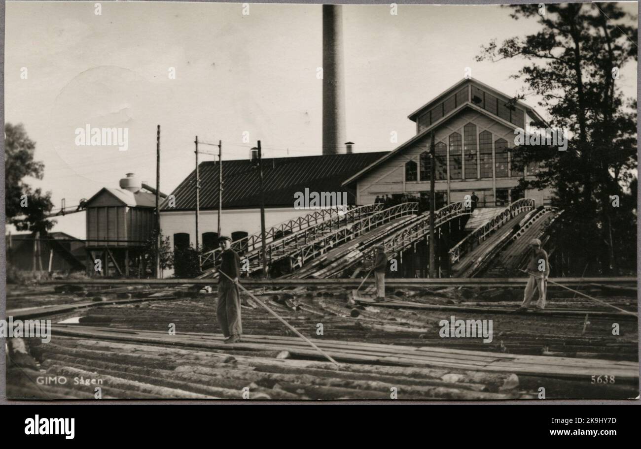 Timber work below the sorting plant at Gimo sawmill Stock Photo - Alamy