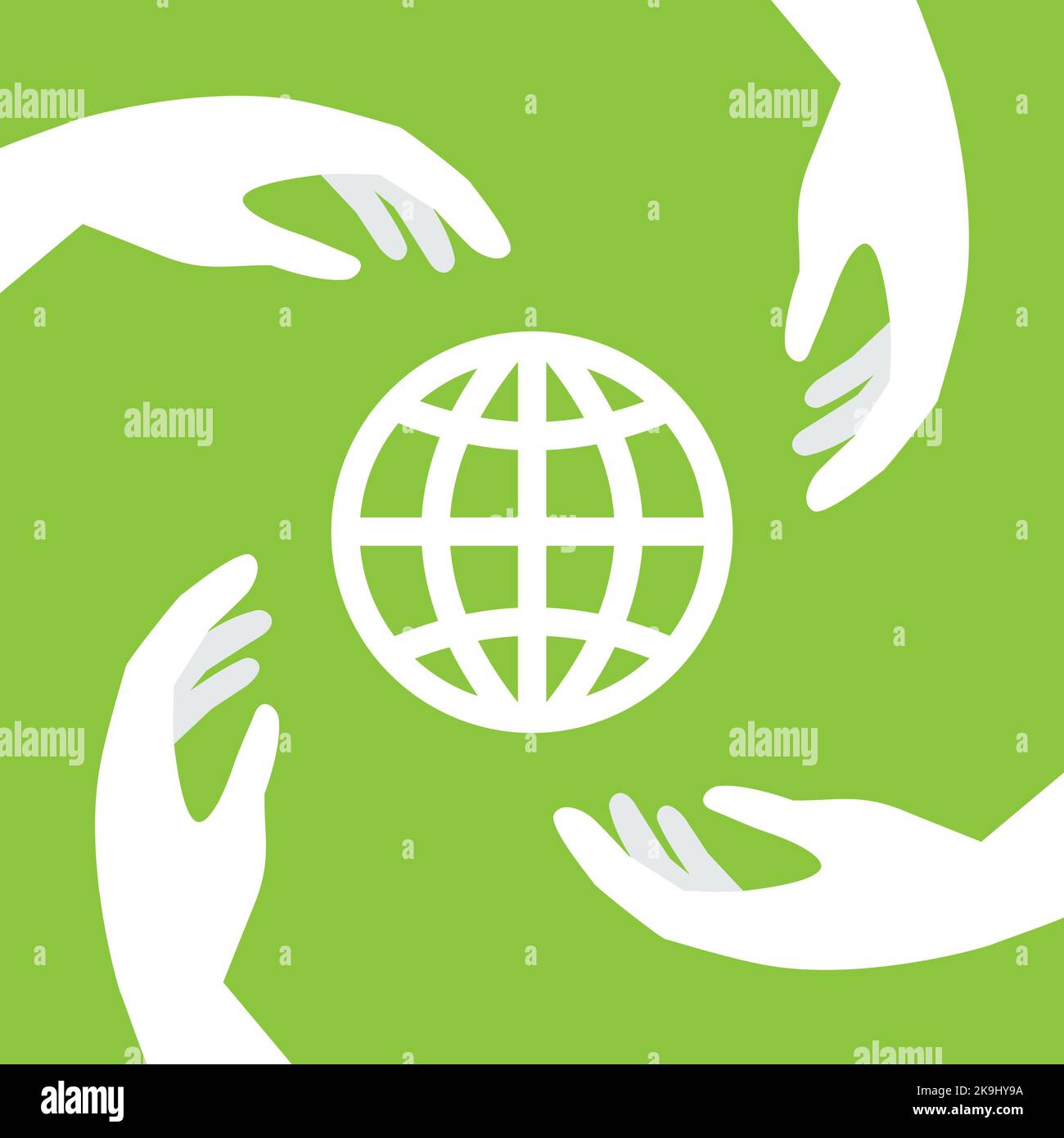 Four hands and world globe icon. Concepts of environmental issues ...
