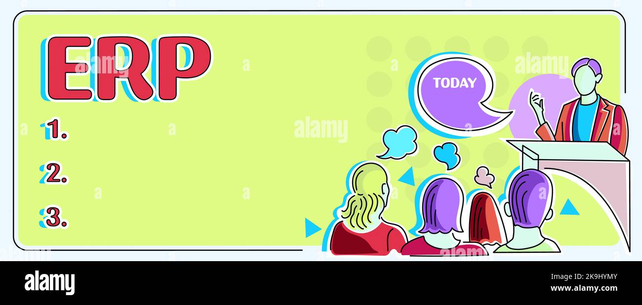 Sign displaying Erp. Concept meaning enterprise resource planning ...