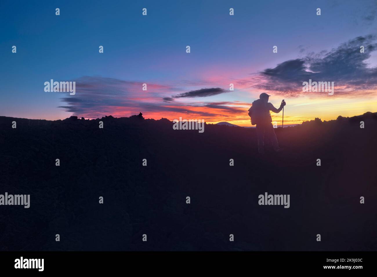 Hiking the lava fields at sunrise, Sisters Wilderness, Pacific Crest ...