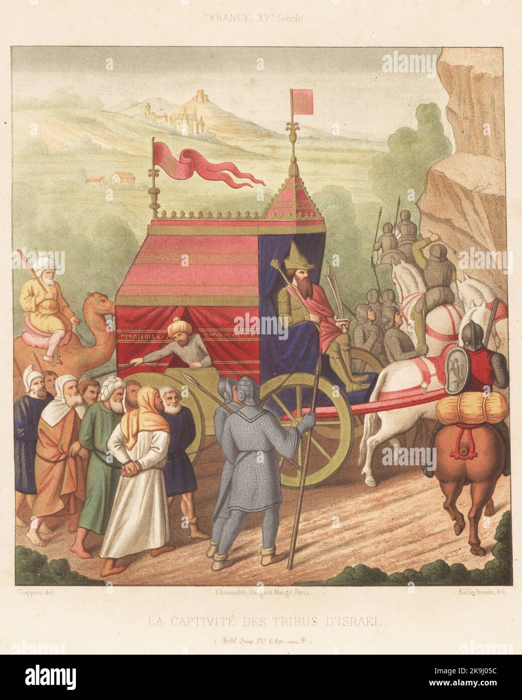 Israelites in chains are beaten by an overseer in a wagon. Soldiers in ...