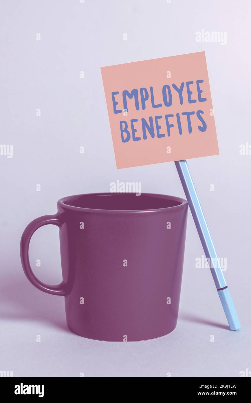 Conceptual caption Employee Benefits. Business showcase form of ...