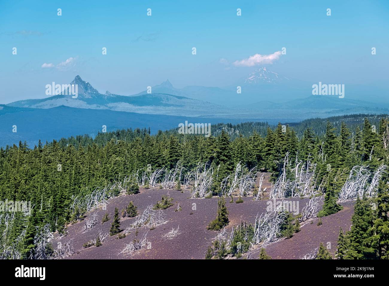 Mount Jefferson, Washington, and Three Fingered Jack above lava fields ...