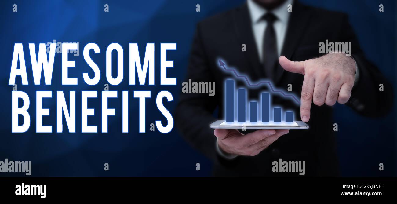 Conceptual caption Awesome Benefits. Concept meaning tools for managing ...