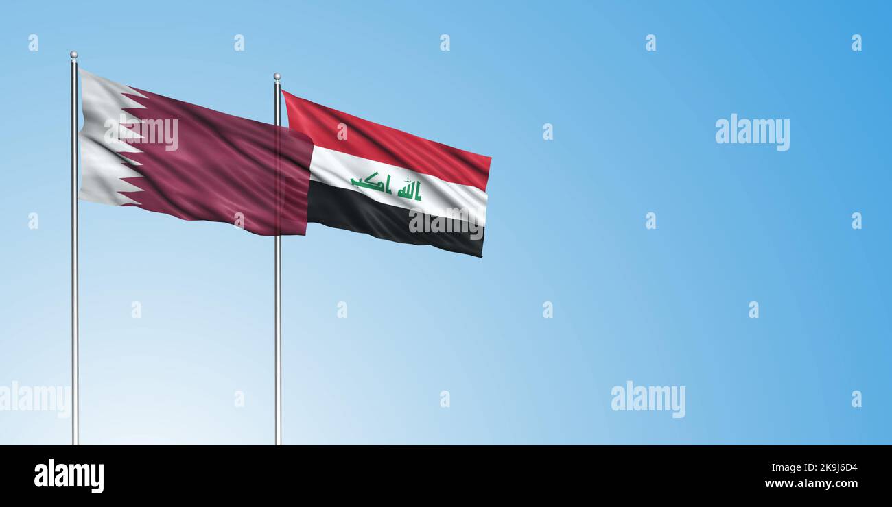 Qatar Flag with Iraq Flag, 3D rendering with blue sky Stock Photo - Alamy