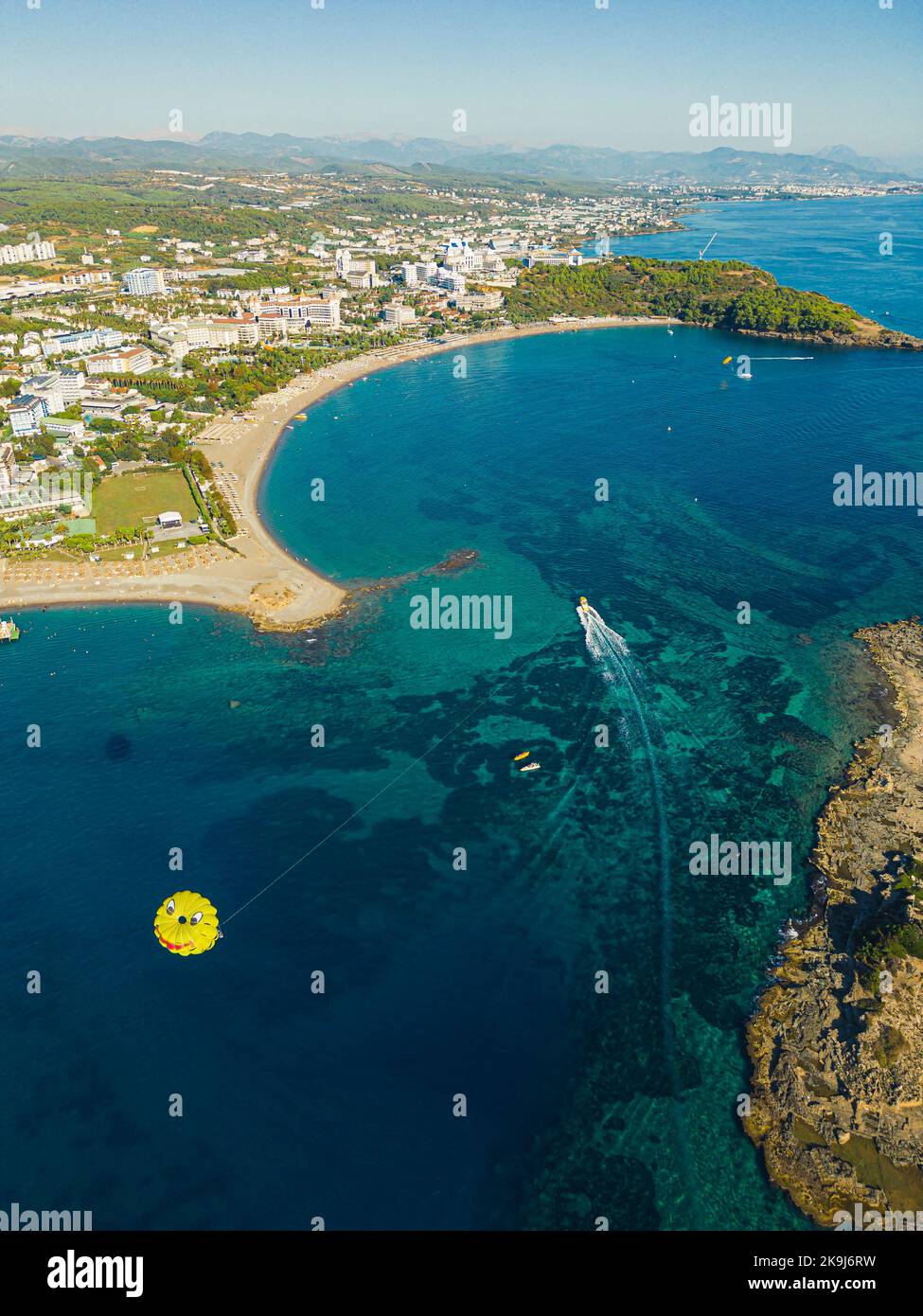 Vertical aerial drone view of Turkish town - Okurcalar - and its ...