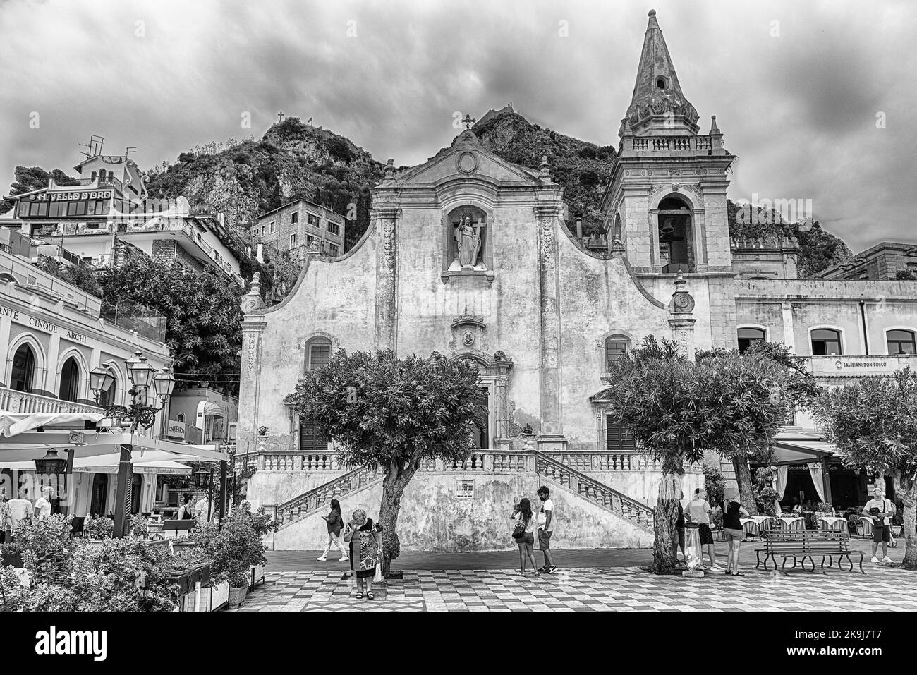 TAORMINA, ITALY - AUGUST 11, 2021: The scenic Piazza IX Aprile, main ...