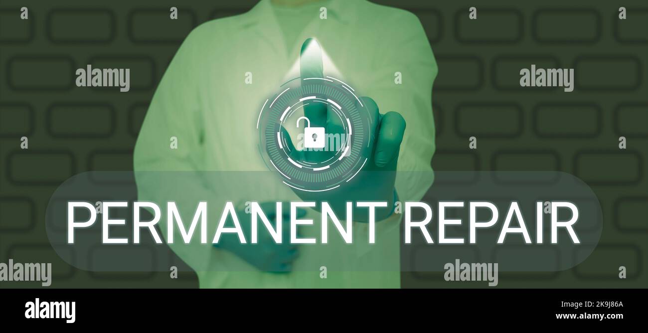 Hand writing sign Permanent Repair. Business concept individual who is ...