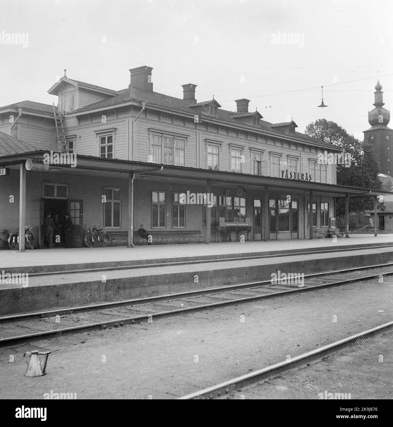 Västerås station. Platform roofs were built in 1937. The railway was ...