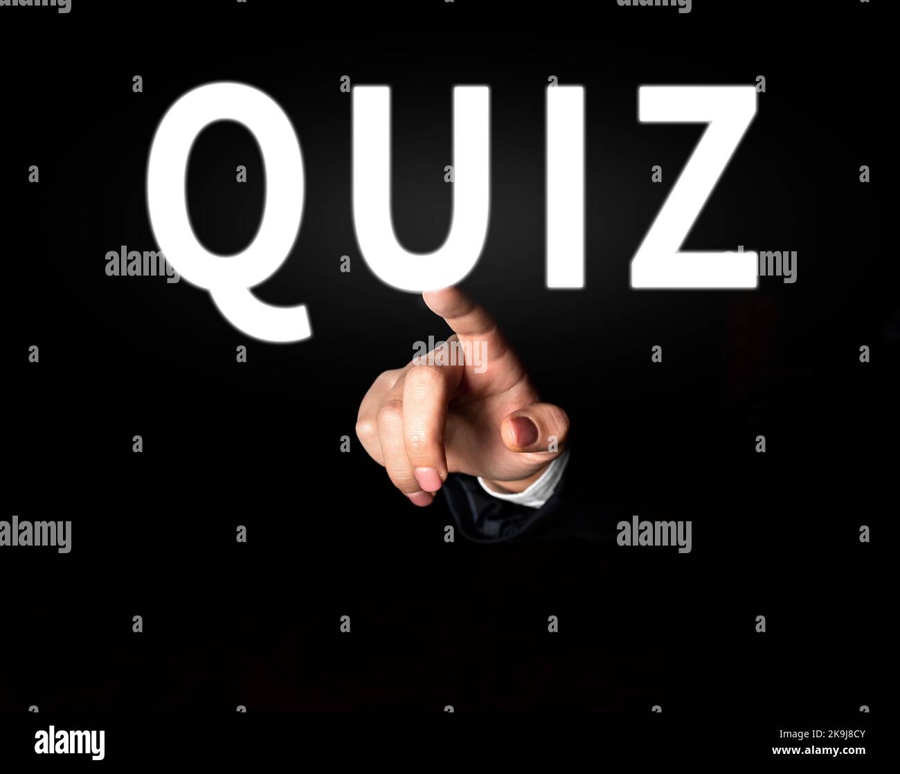 Text caption presenting Quiz. Word for form of game in which the ...