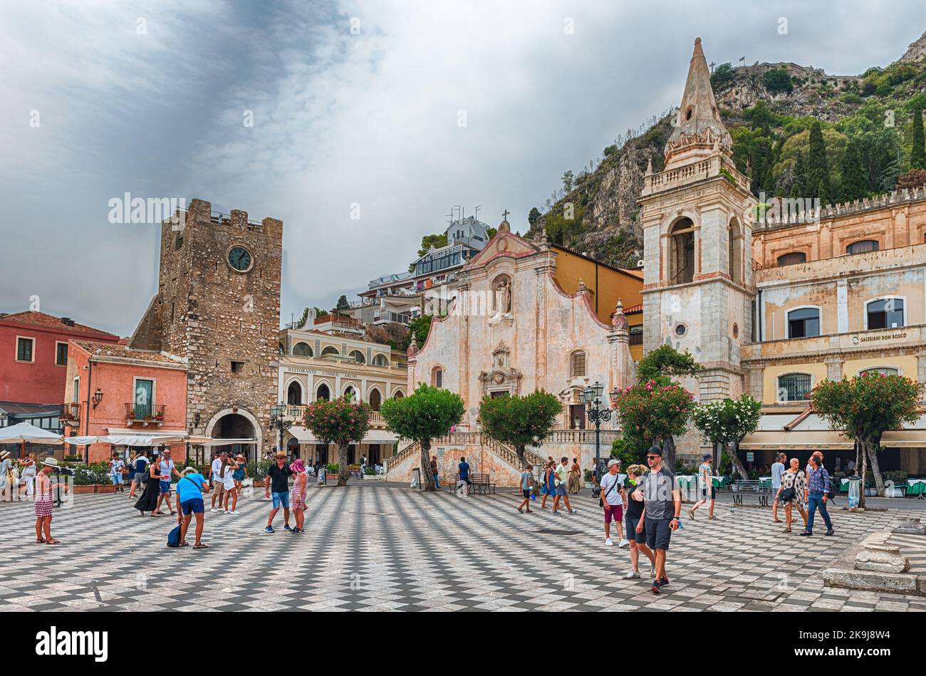 TAORMINA, ITALY - AUGUST 11, 2021: The scenic Piazza IX Aprile, main ...