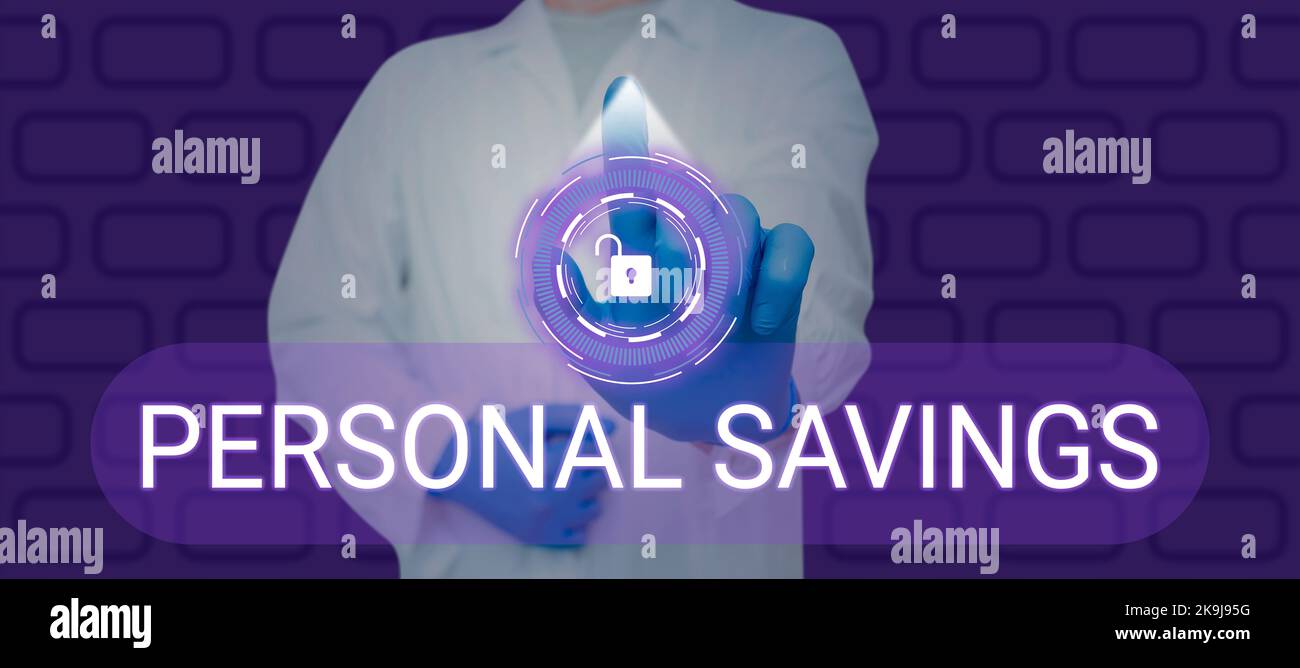 Hand writing sign Personal Savings. Word Written on A method of ...