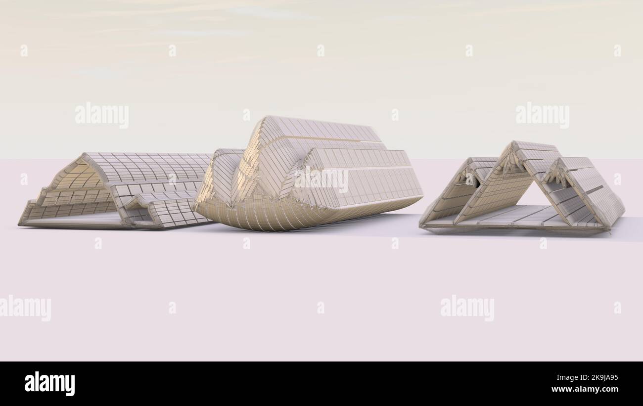 3D Illustration of an architectural structure based on the contours of ...