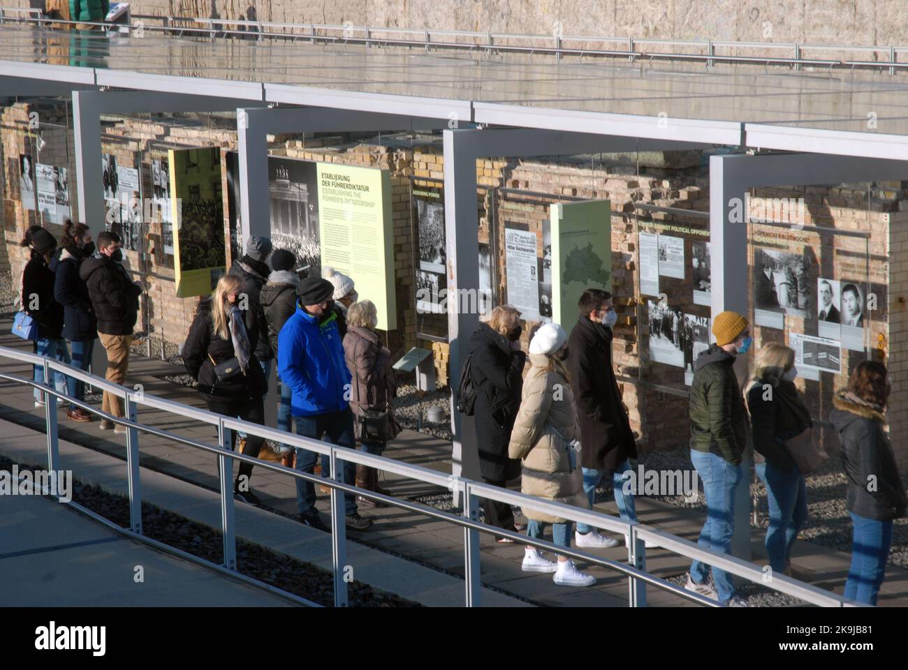 Tourists gather at the outdoor Topography of Terror Museum on site of ...