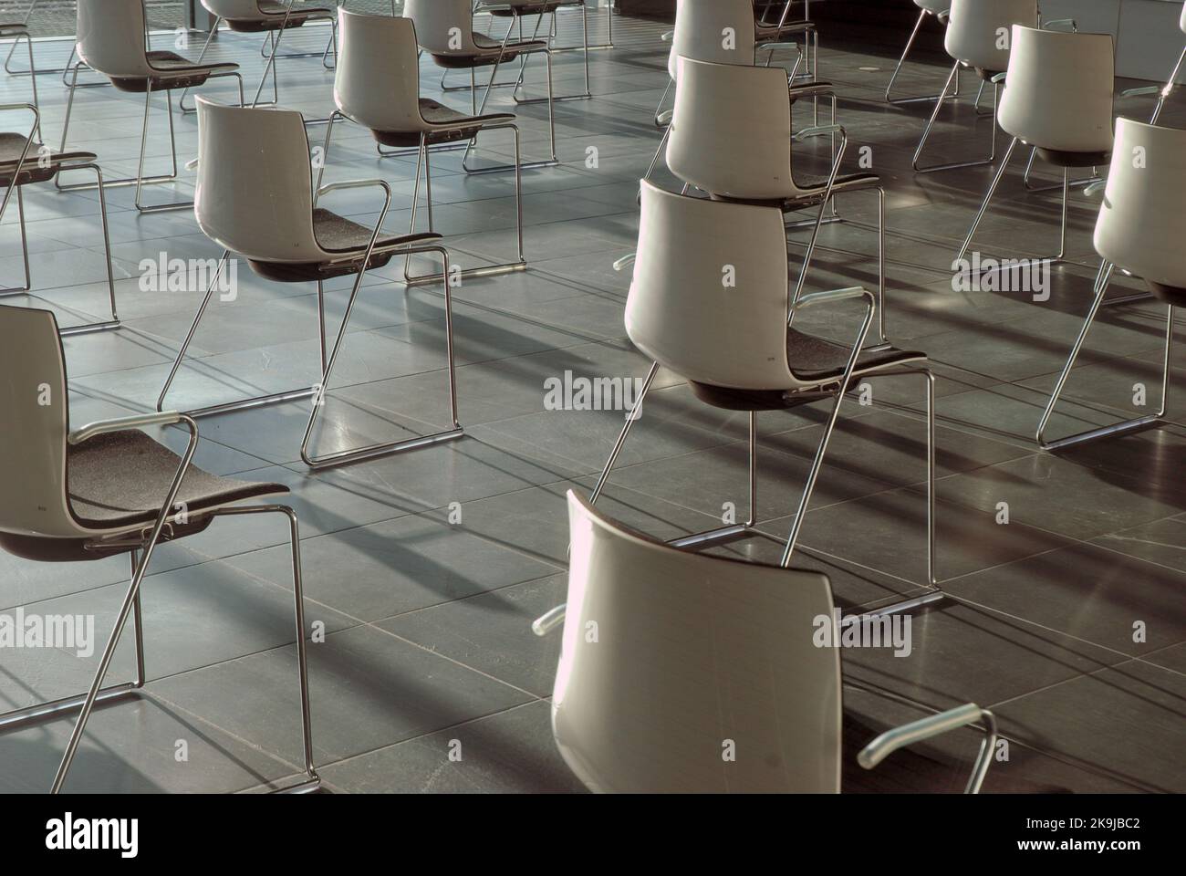 Rows of chairs inside the Terror Museum, built on the site of former ...