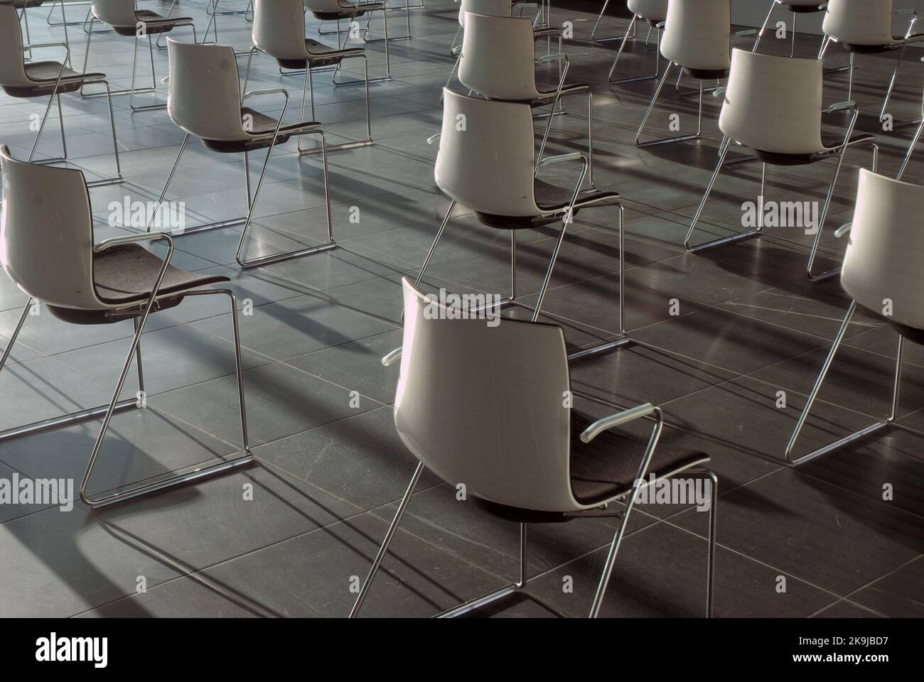 Rows of chairs inside the Terror Museum, built on the site of former ...