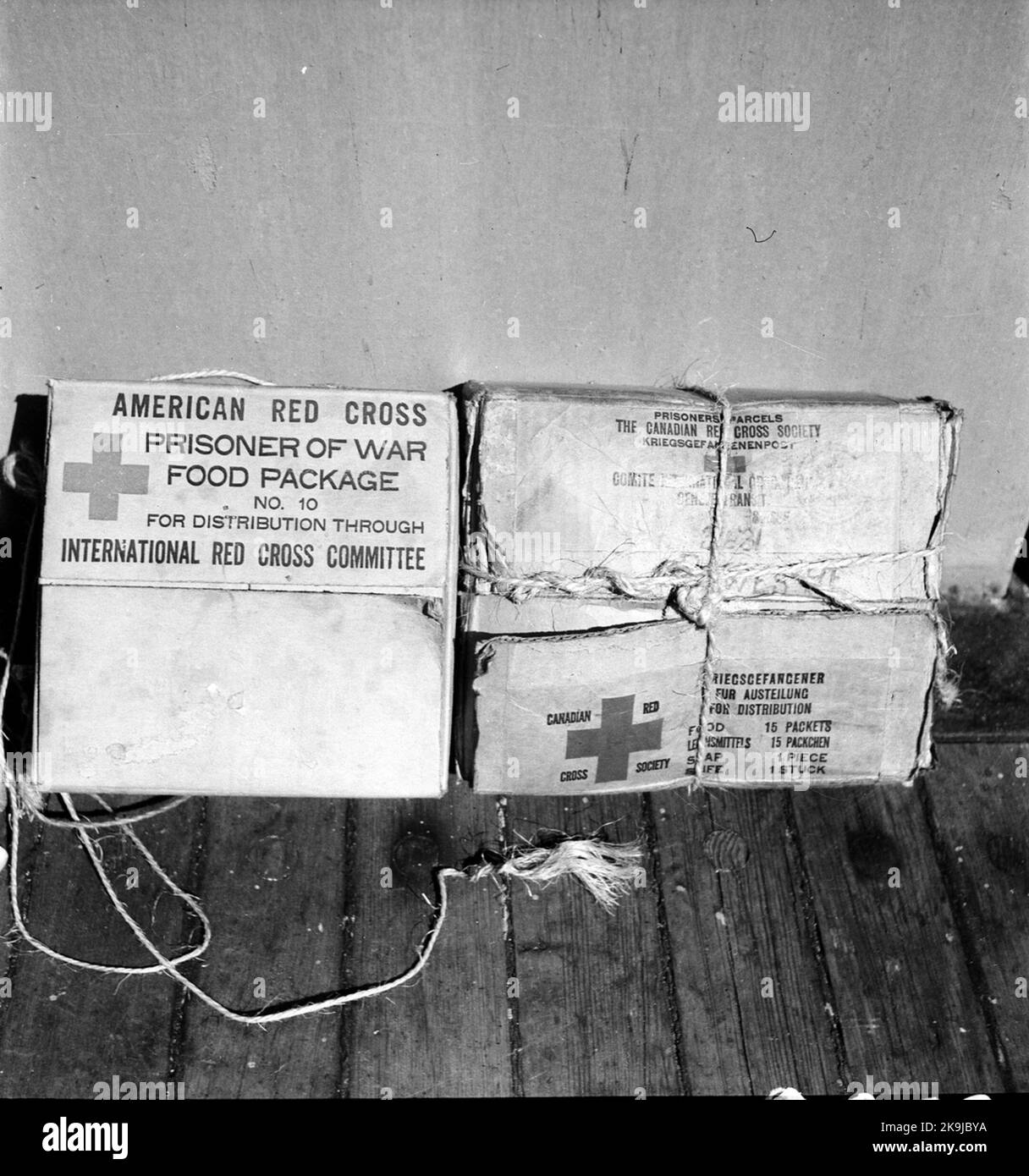 War Prison exchange in Trelleborg. Package with the text American Red ...