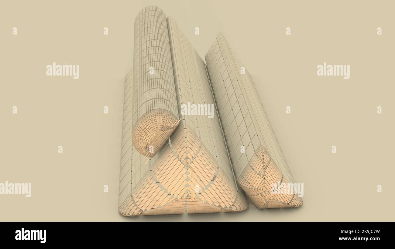 3D Illustration of an architectural structure based on the contours of ...
