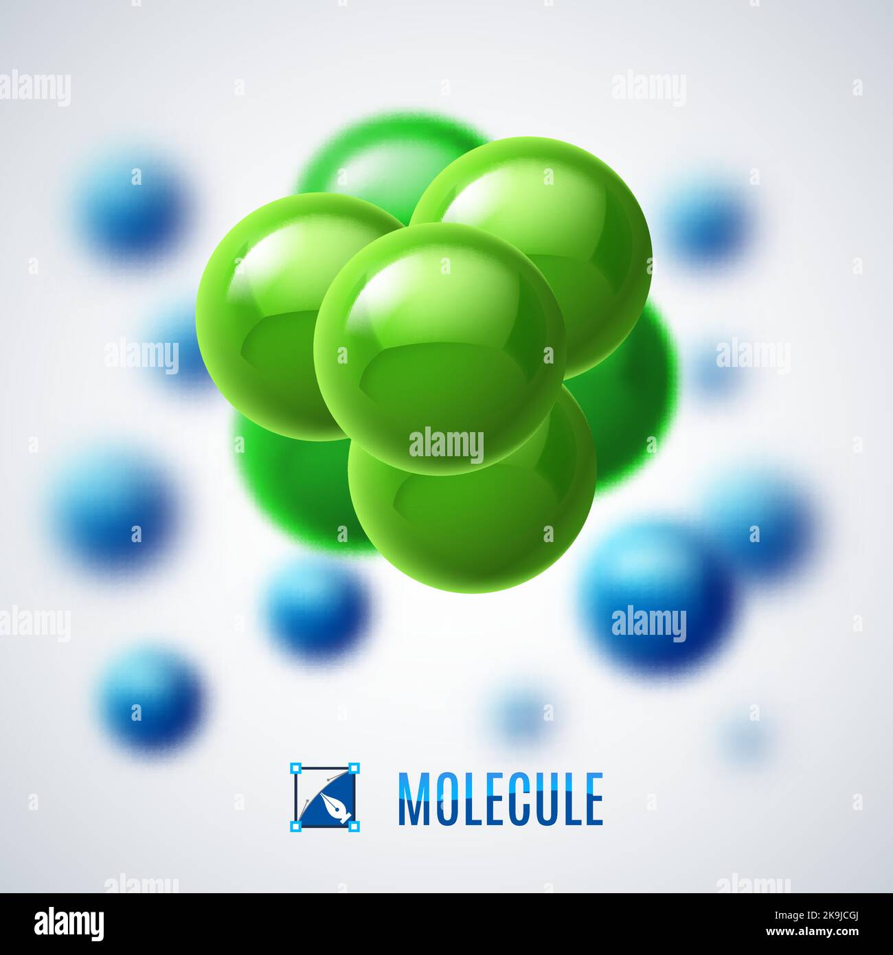 Green and blue molecular structure. Illustration with blur effect Stock ...