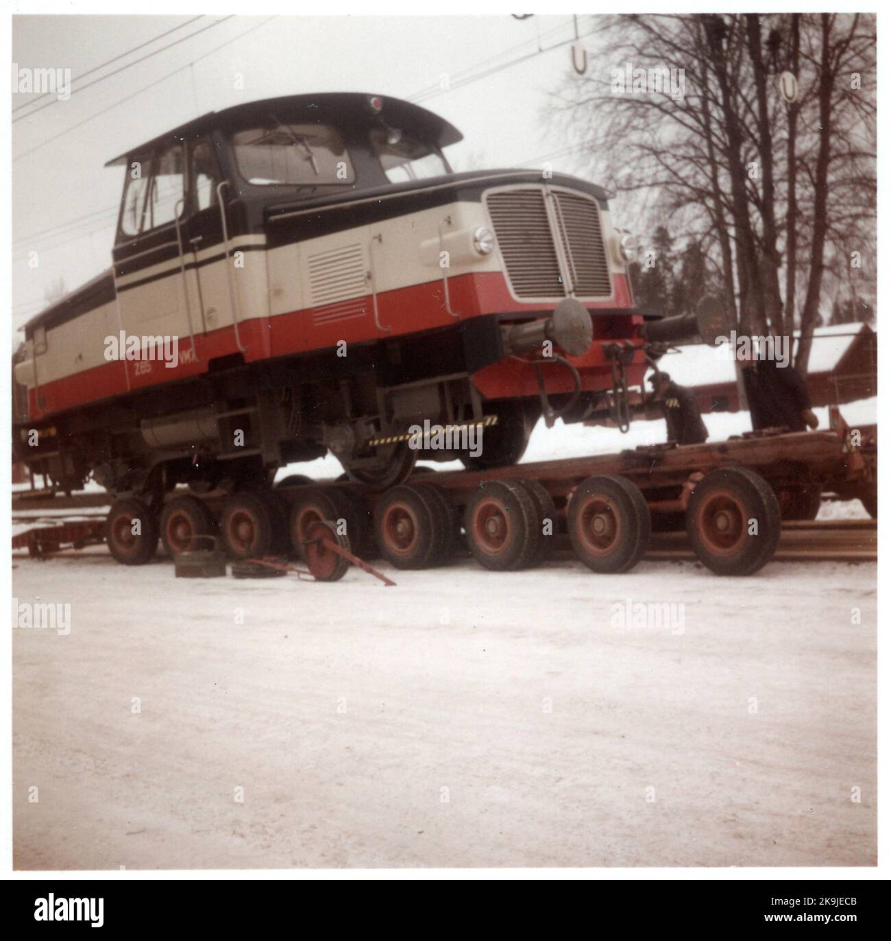 Åmmeberg Railway, ÅJ Z65 7 is loaded on a trailer for transport to the ...
