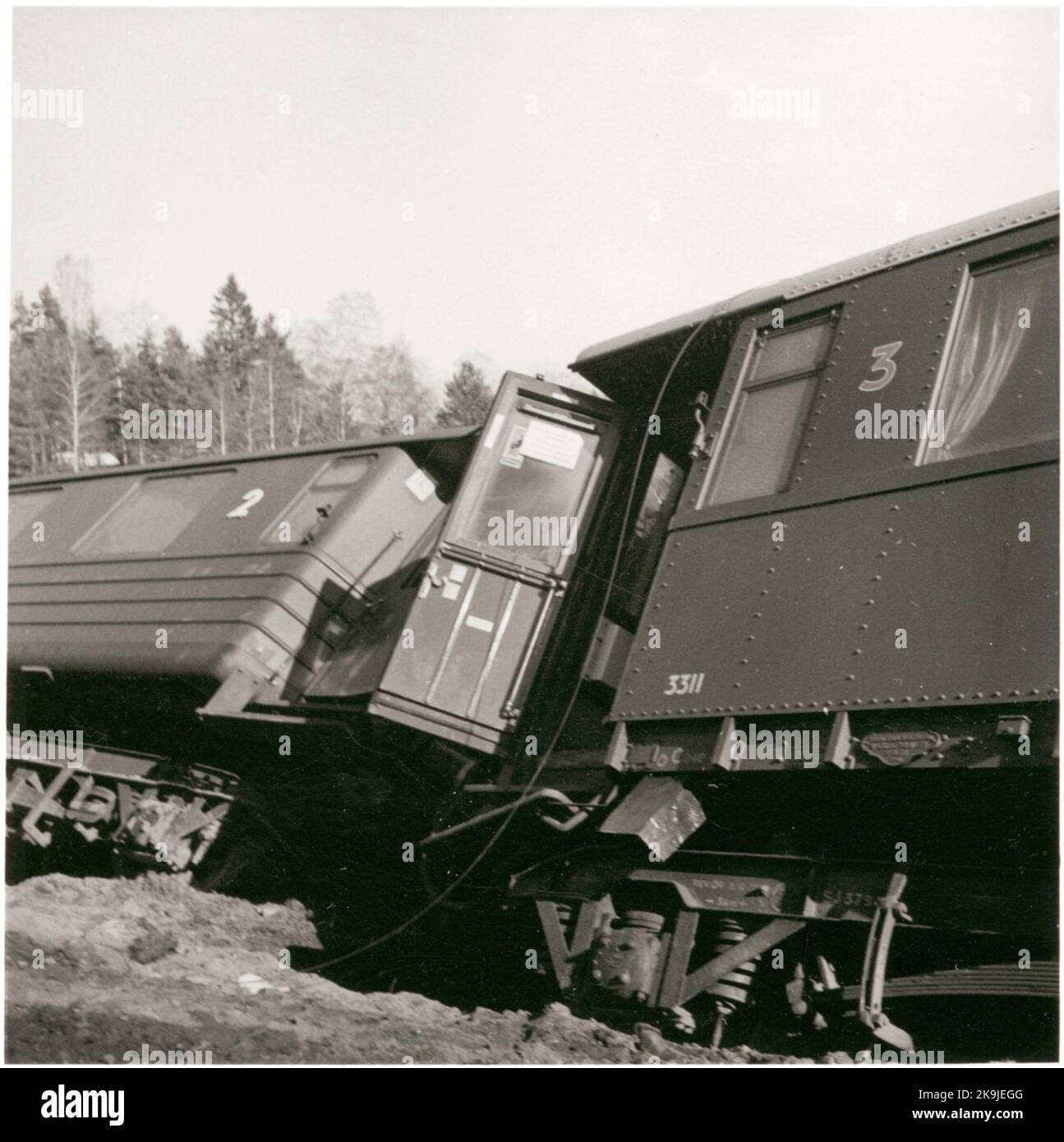 Trail wagons by train accident. State Railways, SJ CO4C 3311 Stock ...