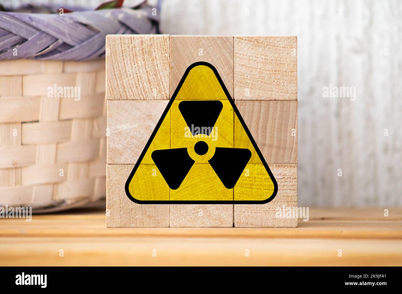 Radioactive ionizing radiation round yellow and black danger symbol ...