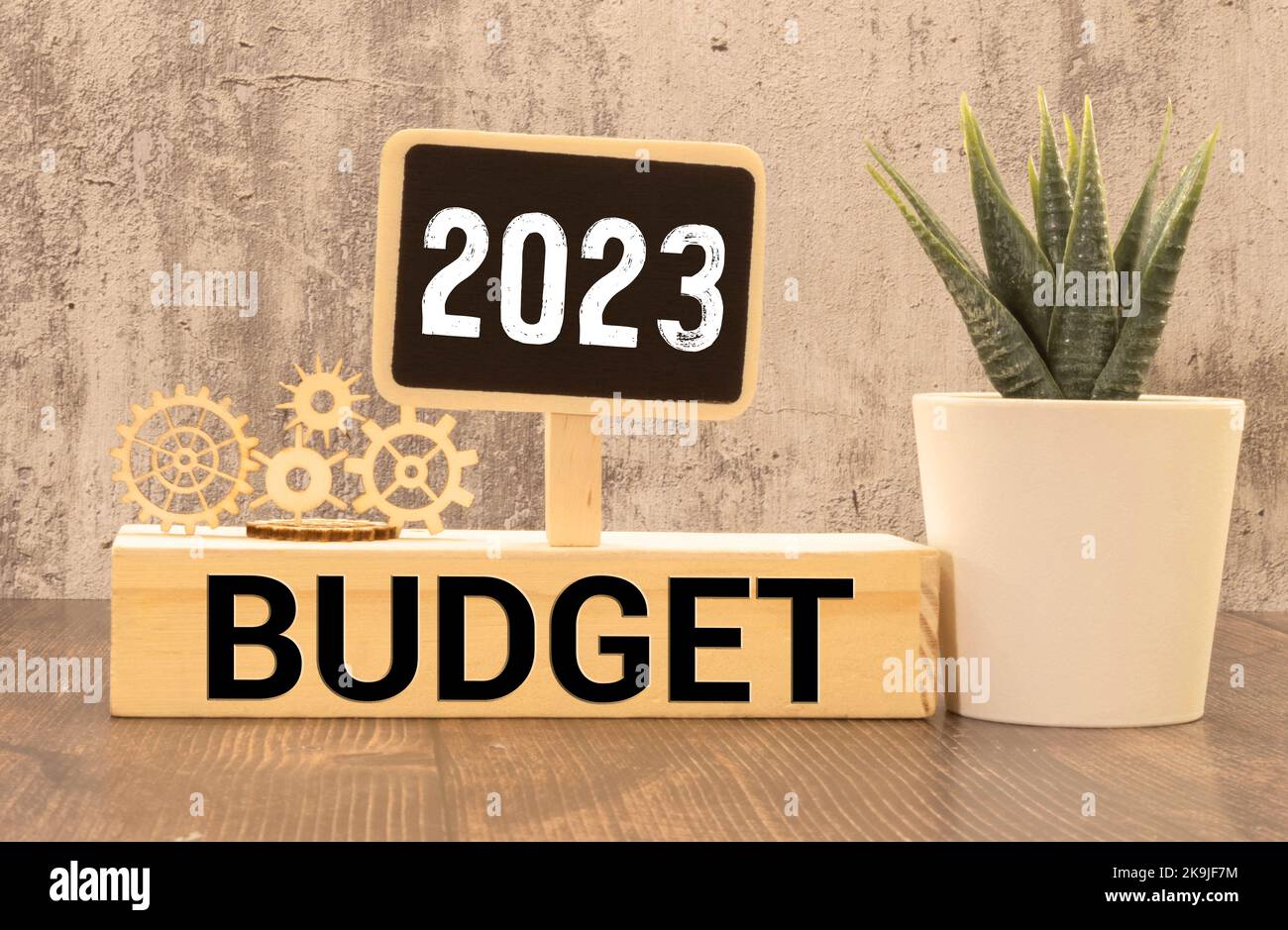 2023 Budget planning and allocation concept. Wooden cube the ...