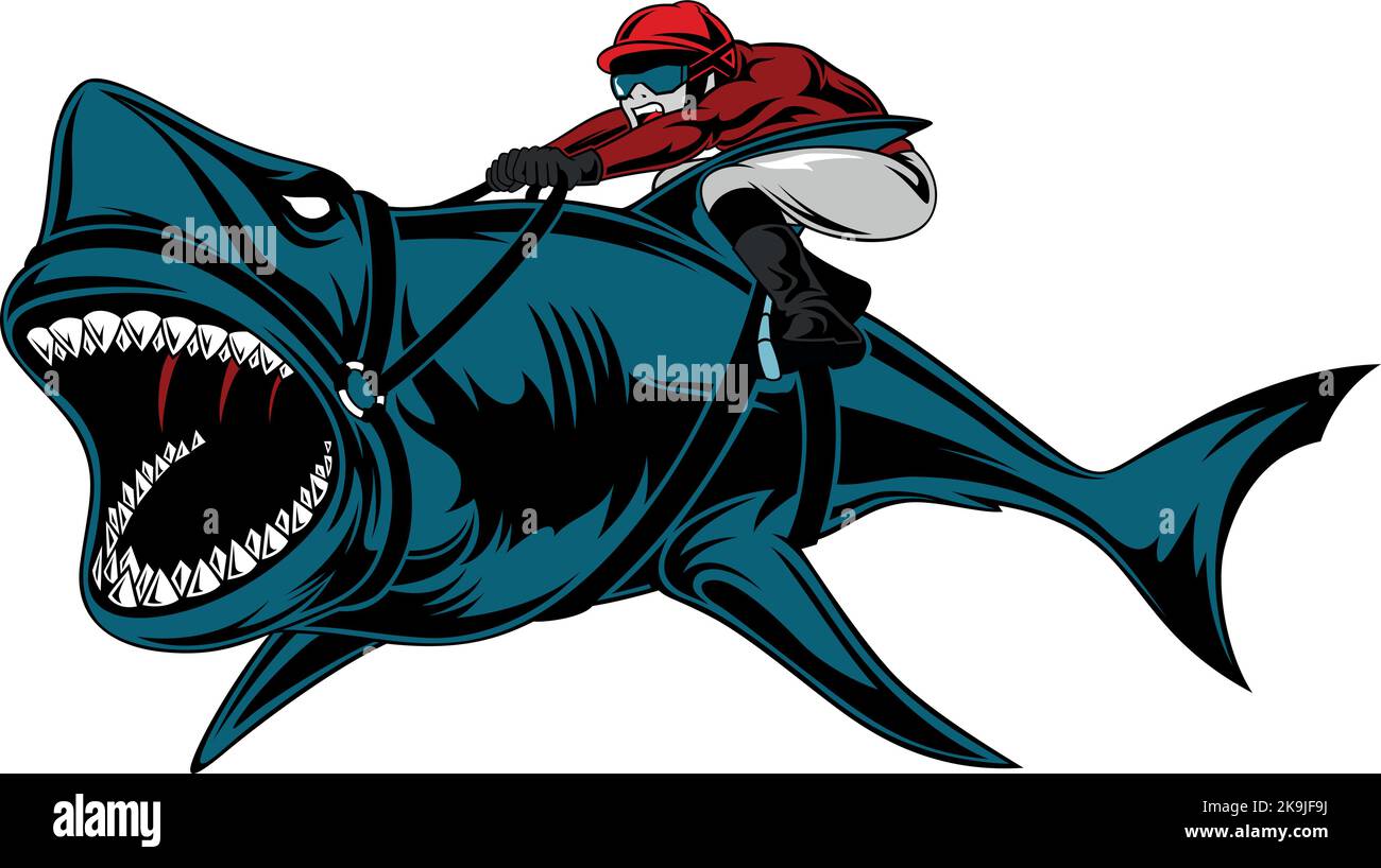 A Jockey Riding An Aggressive Shark Stock Vector Image & Art - Alamy