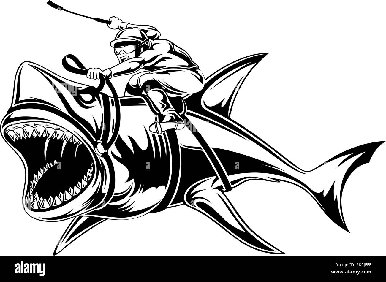 A Jockey Riding An Aggressive Shark Stock Vector Image & Art - Alamy