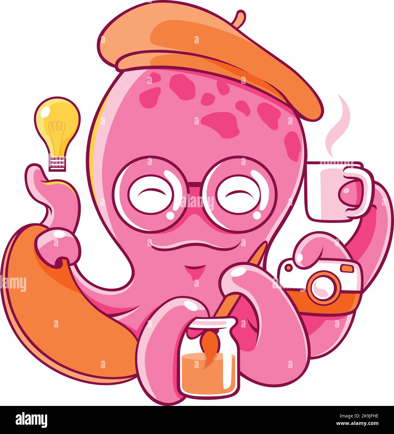 Cute Designer Octopus Smiling Doing Multi Tasks with its Tentacles ...