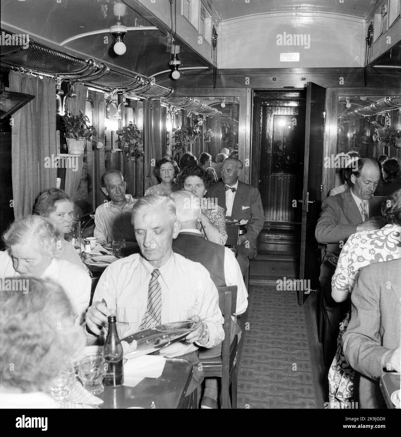 State Railways, SJ Train Home. The restaurant car with dining guests ...