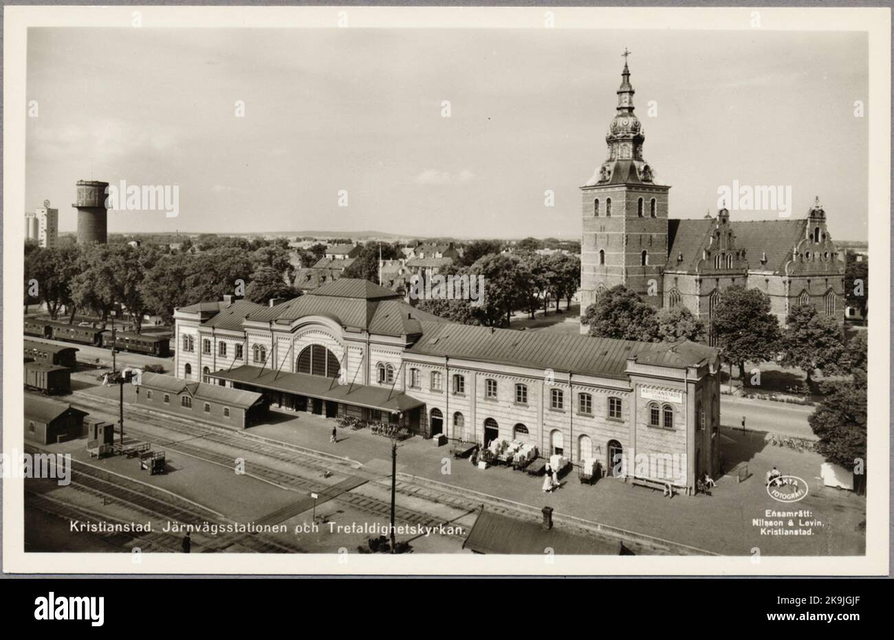 View of Kristianstad Central Station and Trinity Church Stock Photo - Alamy