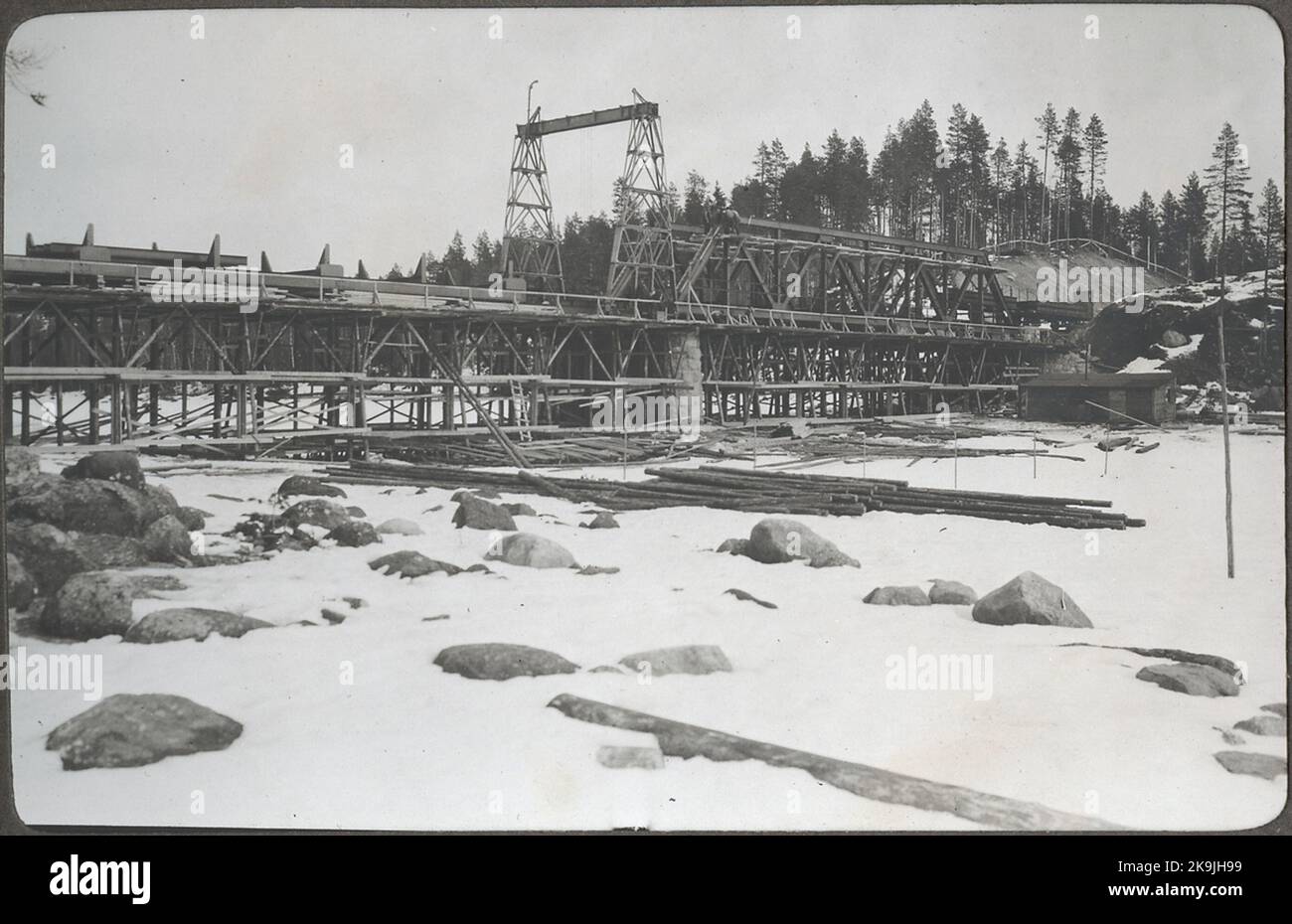 Bridge over the Vindel River. The pillar finished June 1921 Stock Photo ...