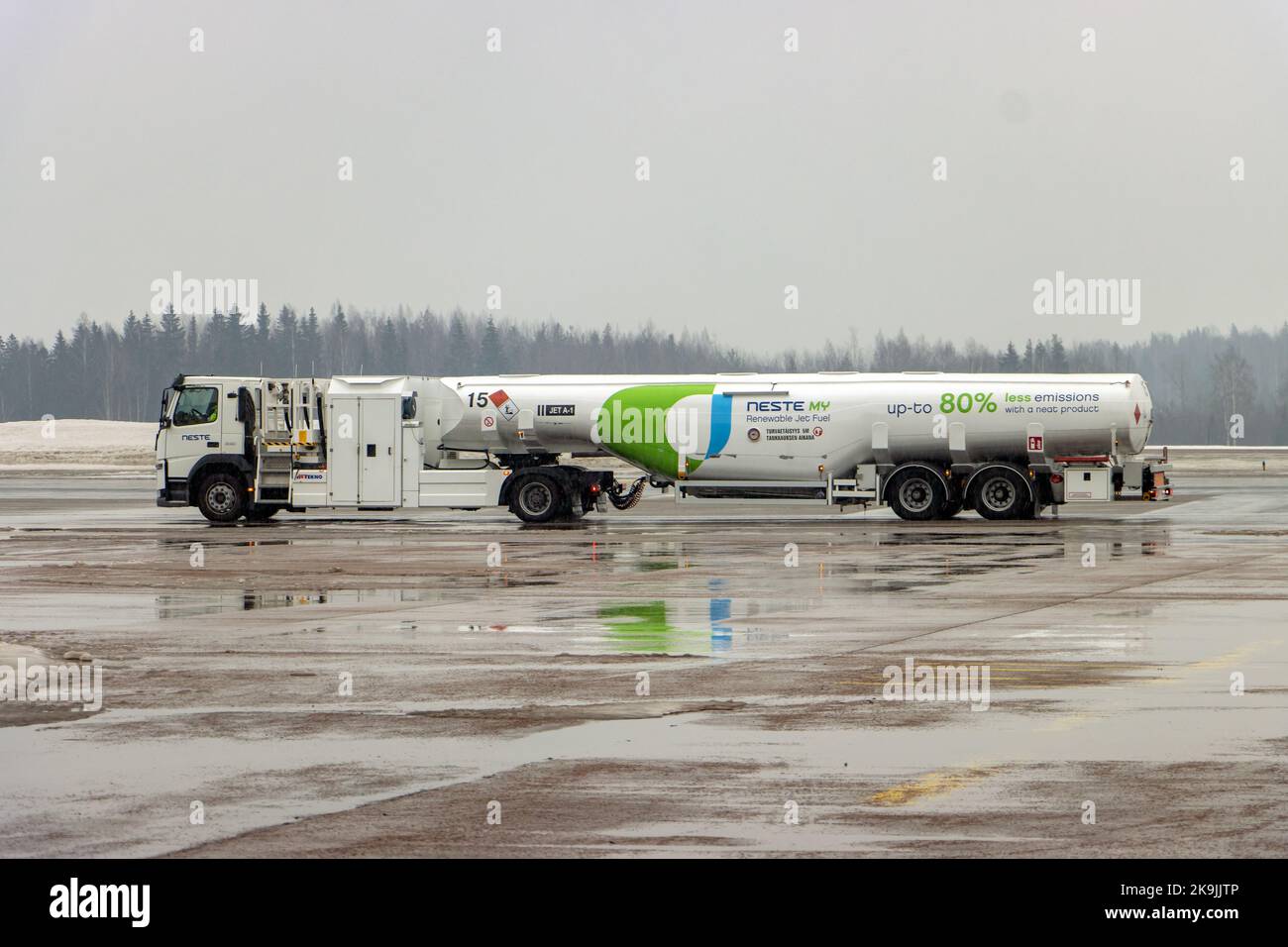 HELSINKI, FINLAND, FEB 15 2022, A tanker with renewable jet fuel ride ...
