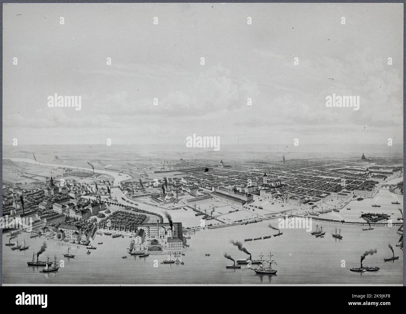 Round painting of Stockholm. Color lithography after Otto August ...