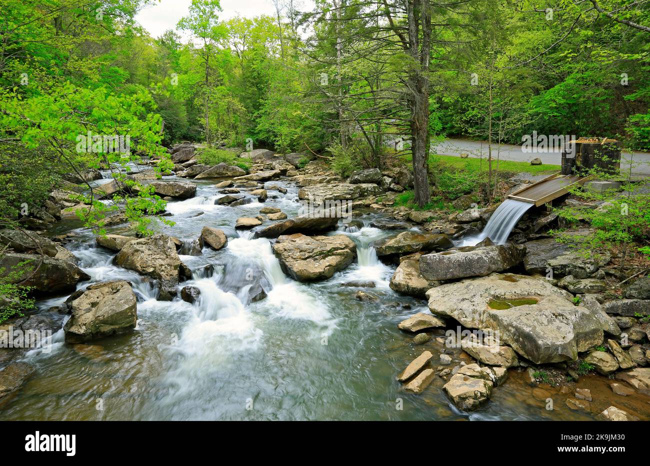 Glade Creek and the road - Babcock State Park, West Virginia Stock ...