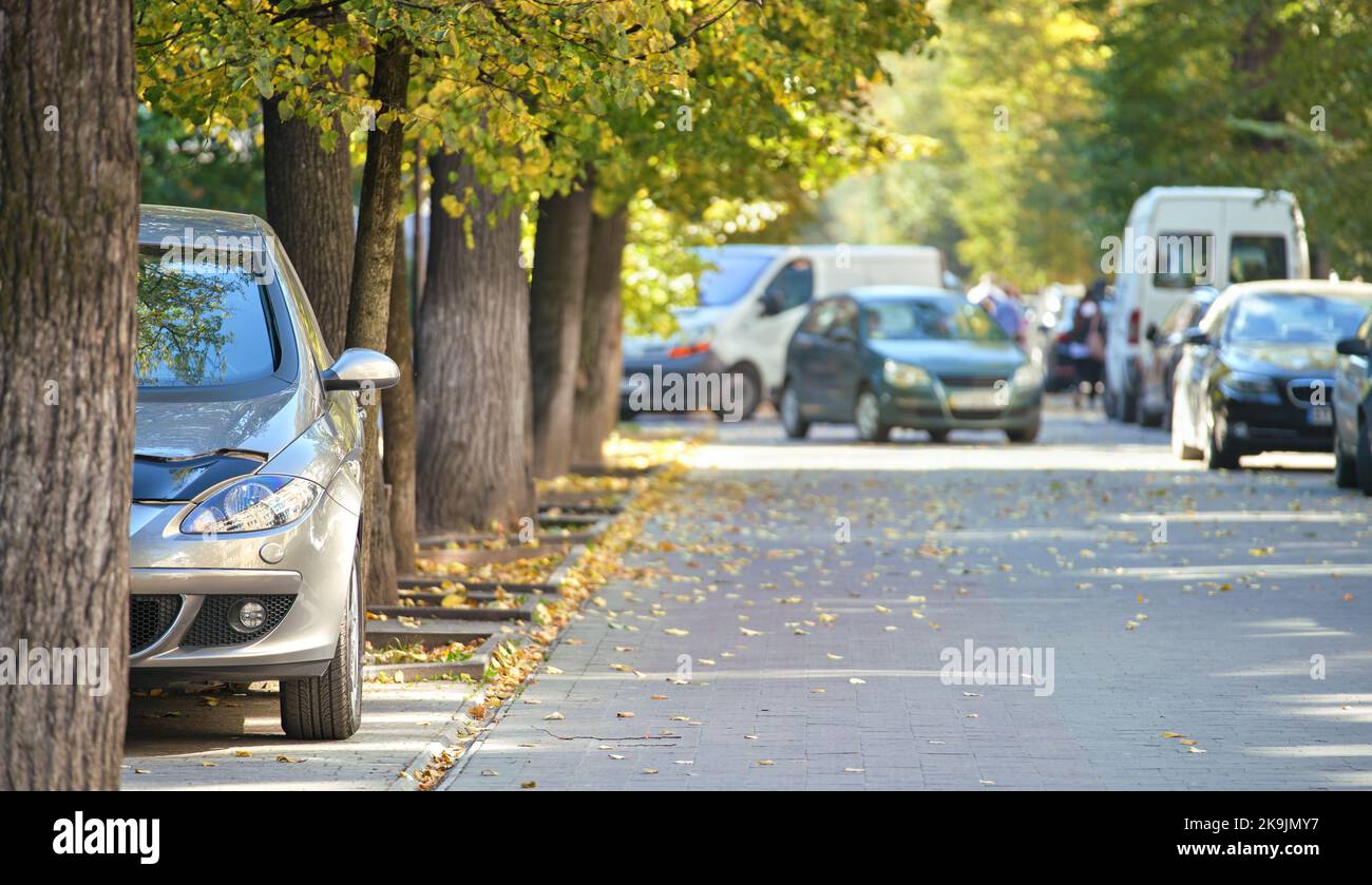 Close up of a car parked illegally against traffic rules on pedestrian ...