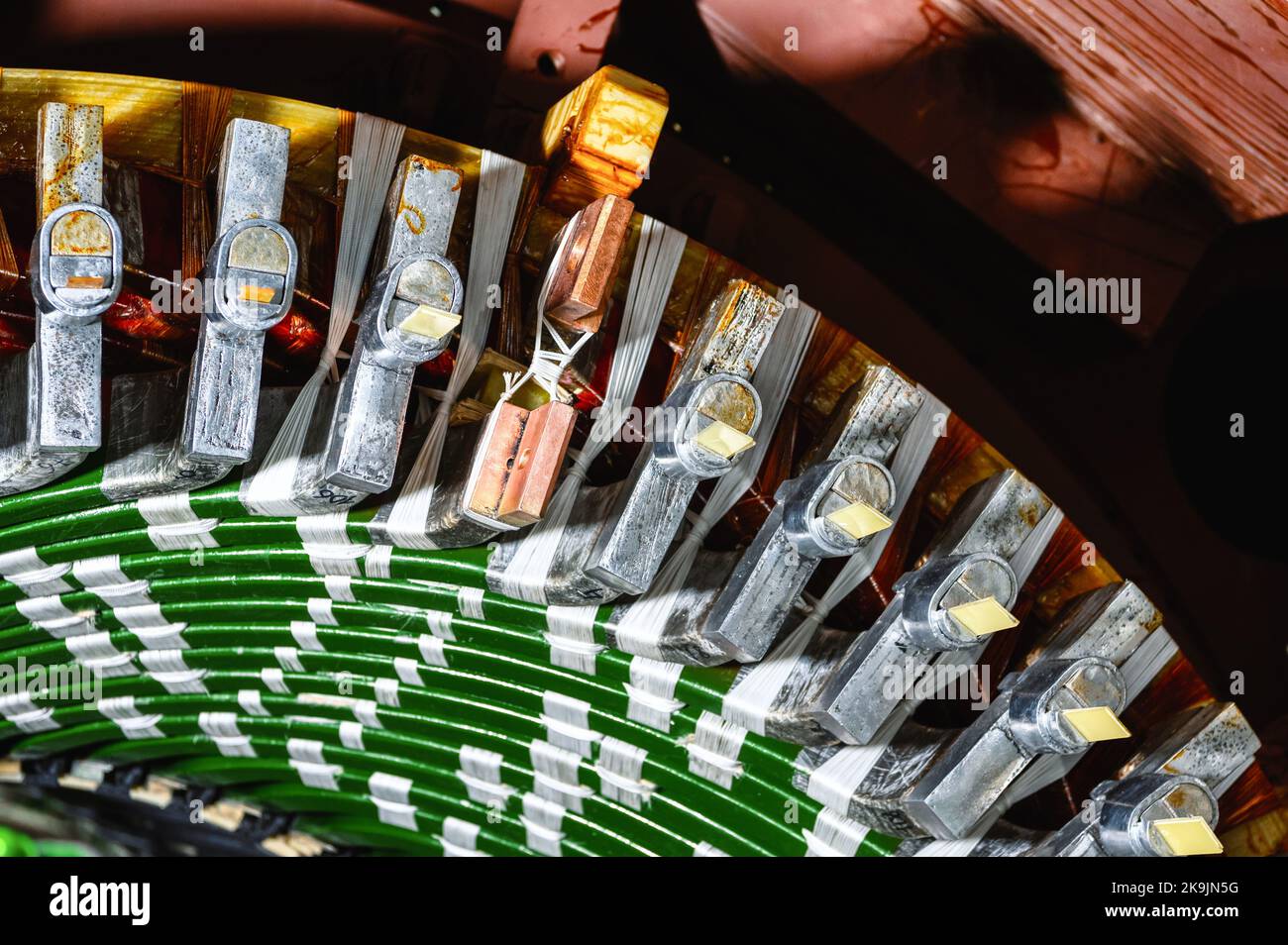 Winding of electric engine stator with copper bus bars Stock Photo - Alamy