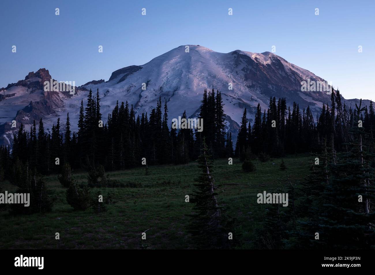 WA22622-00...WASHINGTON - Sunset on Mount Rainier from the Sunrise area ...