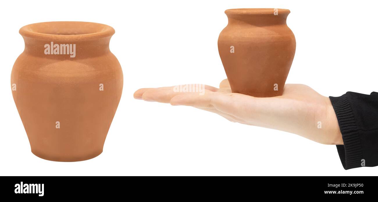 Clay pot in hand Cut Out Stock Images & Pictures - Alamy