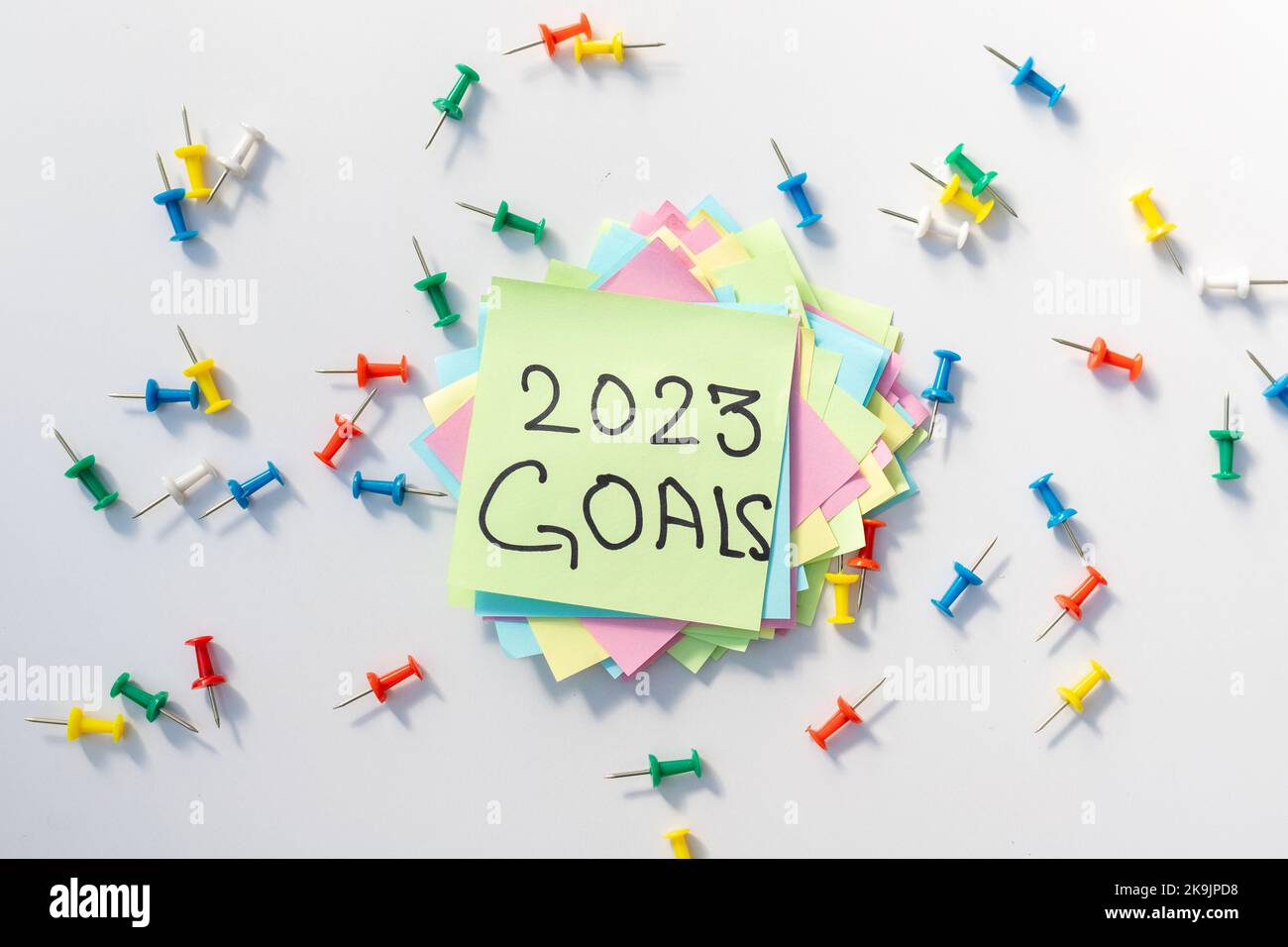 2023 goals handwritten on a yellow notepad page with isolated white ...