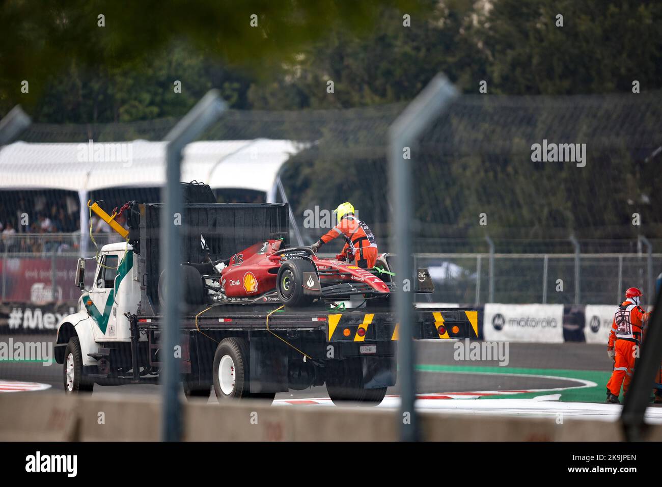 Mexico City, Mexico. 28th Oct, 2022. Damaged car of #16 Charles Leclerc ...