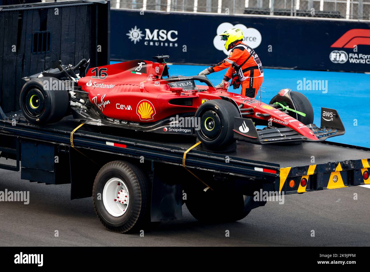 Mexico City, Mexico. 28th Oct, 2022. Damaged car of #16 Charles Leclerc ...