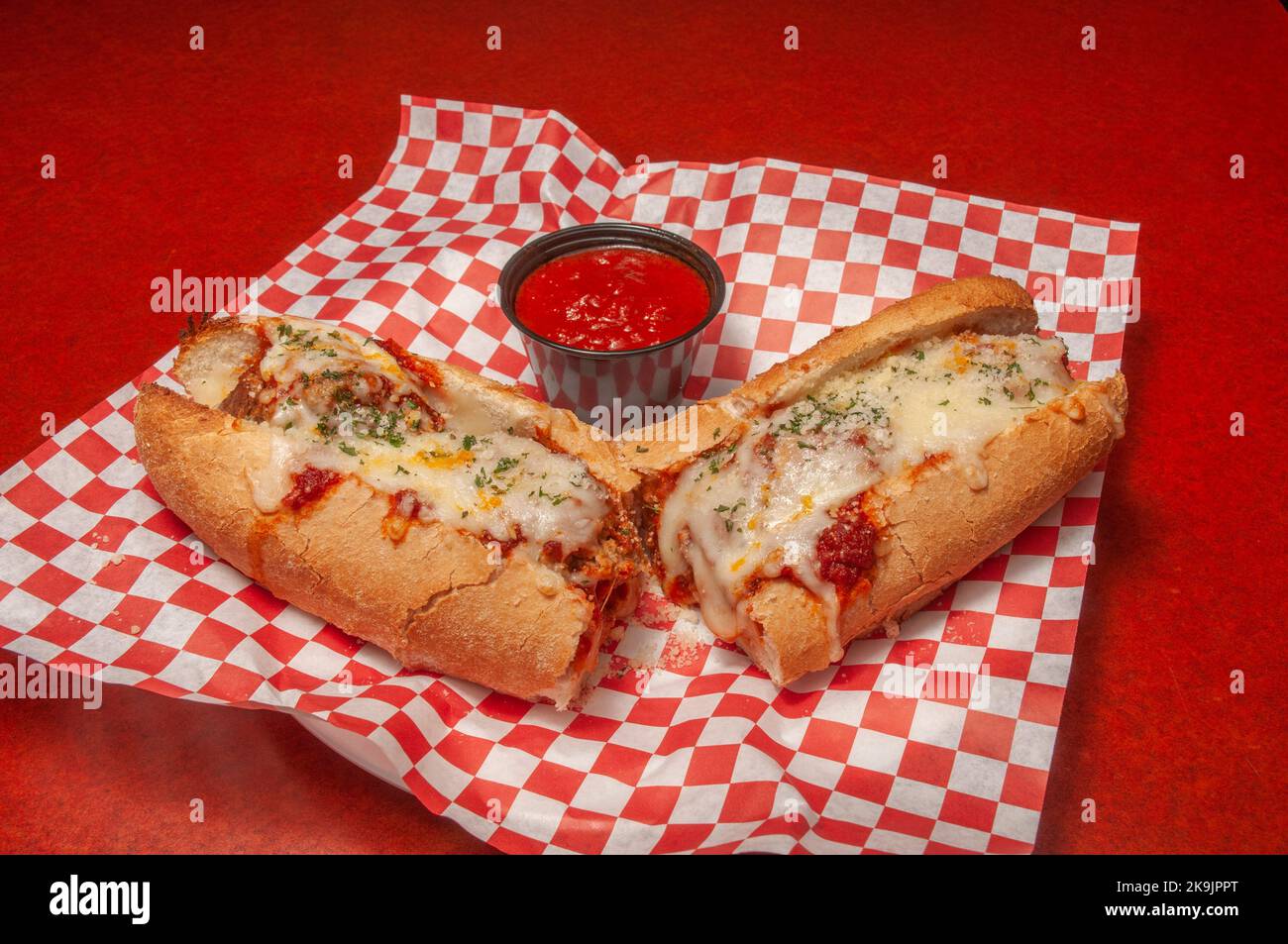 Delicious Italian cuisine known as the meatball parmesan sub Stock ...