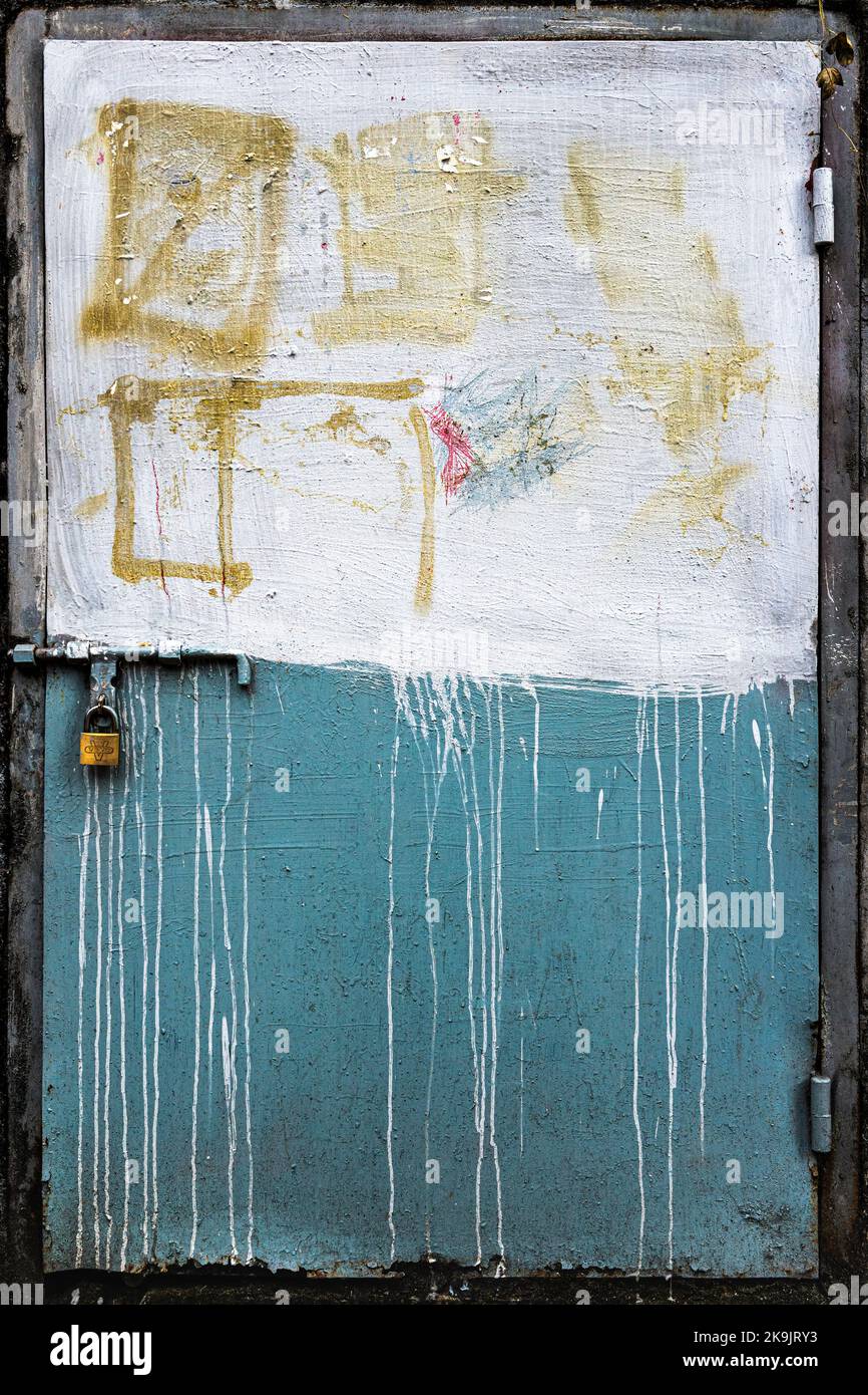 Painted graffiti on a metal access panel, Wan Chai, Hong Kong Island ...